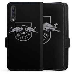 DeinDesign Galaxy A50 Handy Klapph&uuml;lle Handyh&uuml;lle aus Kunst Leder schwarz Flip Case Official Licensed Product Logo Rb Leipzig Sideflip mit Lasche