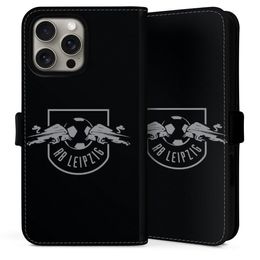 DeinDesign iPhone 16 Pro Handy Klapph&uuml;lle Handyh&uuml;lle aus Kunst Leder schwarz Flip Case Official Licensed Product Logo Rb Leipzig Sideflip mit Lasche
