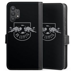 DeinDesign Galaxy A32 4G Handy Klapph&uuml;lle Handyh&uuml;lle aus Kunst Leder schwarz Flip Case Official Licensed Product Logo Rb Leipzig Sideflip mit Lasche