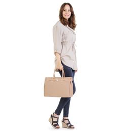 CLUTY Damen Henkeltasche, beige, Leder, leicht gl&auml;nzend, unifarben, Taschen, echt Leder, Made in Italy