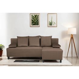 Ecksofa Home Affaire, B:199cm H:83cm T:135cm, grau, 100% Polyester, Wohnzimmer, Sofas, "IWALANI, Schlafsofa mit Bettkasten, Recamiere beidseitig