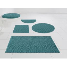 Badematte my home, H:10mm, blau, Baumwolle, Badematten, "Numan, Badvorleger, Badezimmer Teppich", Rauten-Muster, Badteppich, auch als 3 teiliges Set