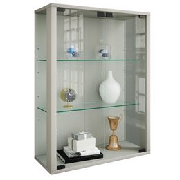 Wandregal Vcm, B:60cm H:80cm T:25cm, silber, Wohnzimmer, Regale, "Wandvitrine Hängevitrine Glasvitrine Glas Udina"