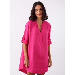 Zwillingsherz Damen Schlupfbluse ""Rom"", pink, unifarben, Web, Obermaterial: 100% Baumwolle, Blusen, verl&auml;ngerte R&uuml;ckenpartie, V-Neck, Turn-Up