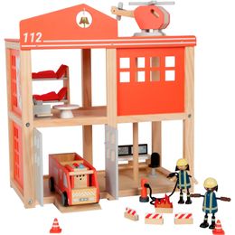Small Foot Kinder Spielwelt "Große Feuerwache mit Zubehör"bunt, Filz, Holz, Metall, B:45cm H:50cm L:25cm, Spielfigurenwelten, batteriebetriebenes
