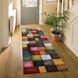 Teppich Paco Home, B:80cm H:13mm L:300cm, bunt, Polypropylen (PP), Wohnzimmer, Teppiche, "Smaragd 753", Kurzflor, 3D-Design, mit Karo Muster, auch