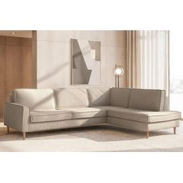 Ecksofa Home Affaire, B:290cm H:85cm T:217cmcreme, 100% Polyester, Wohnzimmer, Sofas, "Pinto Skandi, 290 cm, Chenille, Struktur, Ottomane links /