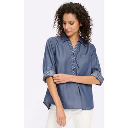 Heine Damen Langarmbluse, blau, Gr. 50, unifarben, 100% Lyocell, Blusen
