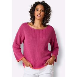 3/4 Arm-Pullover CREATION L PREMIUM "Lyocell-Baumwoll-Pullover", Damen, Gr. 50, fuchsia, 70% Lyocell, 30% Baumwolle, unifarben, Pullover
