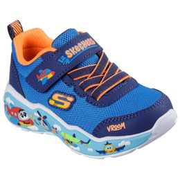 Skechers Baby Lauflernschuh "PLAY SCENE", Gr. 21, blau, Lederimitat, Mesh, kontrastfarbene Details, Schuhe, Freizeitschuh mit bedruckter Sohle,