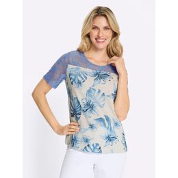 Classic Basics Damen Spitzenshirt "Spitzen-Shirt", blau, Gr. 48, gebl&uuml;mt, gemustert, mehrfarbig, 100% Baumwolle, Shirts