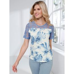 Spitzenshirt Classic Basics "Spitzen-Shirt", Damen, Gr. 56, eisblau, champagner, bedruckt, 100% Baumwolle, gebl&uuml;mt, gemustert, mehrfarbig, Rundhals, Shirts