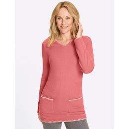 Longpullover Classic Basics "V-Pullover", Damen, Gr. 38, flamingo, 100% Polyacryl, unifarben, Pullover Longpullover