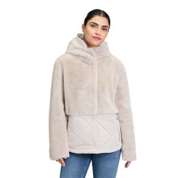 AMBER & JUNE AMBER & JUNE Damen Pl&uuml;schjacke "Damen mit Kapuze", grau, Gr. 40, Obermaterial: 100% Polyester; Besatz: 100% Polyester; Futter: 100% Polyester;