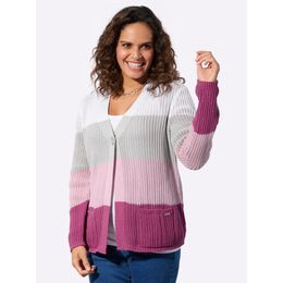 Casual Looks Damen Strickjacke, rosa, Gr. 42, gemustert, gestreift, 100% Baumwolle, Strickjacken