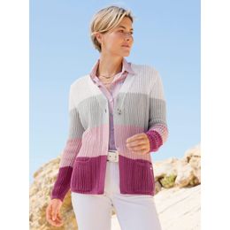 Casual Looks Damen Strickjacke, rosa, Gr. 44, gemustert, gestreift, 100% Baumwolle, Strickjacken