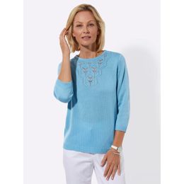 Classic Basics Damen 3/4 Arm-Pullover "Ajour-Pullover", blau, Gr. 44, unifarben, 100% Polyacryl, Pullover