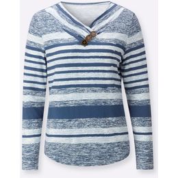 Casual Looks Damen Langarmshirt "V-Shirt", blau, Gr. 42, gemustert, mehrfarbig, 95% Viskose, 5% Elasthan, Shirts