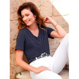 Kurzarmshirt Inspirationen "Kurzarm-Shirt", Damen, Gr. 36, marine, 100% Baumwolle, unifarben, V-Ausschnitt, Shirts