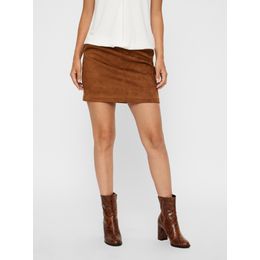Véro Moda VERO MODA Damen Lederimitatrock "VMDONNADINA FAUXSUEDE SHORT SKIRT", braun, Gr. M, unifarben, Web, Obermaterial: 90% Polyester, 10% Elasthan, Röcke