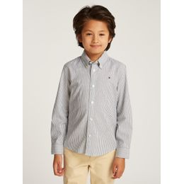 Tommy Hilfiger Jungen Langarmhemdschwarz night navy stripe, Gr. 3, gestreift, Web, Obermaterial: 97% Baumwolle, 3% Elasthan, Hemden