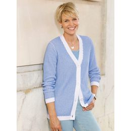 Strickjacke Classic Basics, Damen, Gr. 54, himmelblau, ecru, gemustert, 100% Baumwolle, gemustert, mehrfarbig, Strickjacken Strickjacke