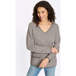 Heine Damen Strickpullover "Pullover"taupe, meliert, Gr. 36, meliert, unifarben, 50% Viskose, 28% Polyester, 22% Polyamid, Pullover