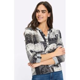 Heine Damen Blusenshirt "Shirtbluse"wei&szlig;, schwarz, bedruckt, Gr. 38, bedruckt, gemustert, mehrfarbig, 95% Viskose, 5% Elasthan, Shirts