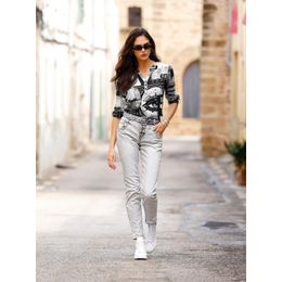 Heine Damen Blusenshirt "Shirtbluse"wei&szlig;, schwarz, bedruckt, Gr. 34, bedruckt, gemustert, mehrfarbig, 95% Viskose, 5% Elasthan, Shirts