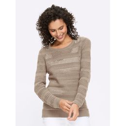 Heine Damen Ajourpullover "Pullover", beige, Gr. 48, unifarben, 100% Baumwolle, Pullover