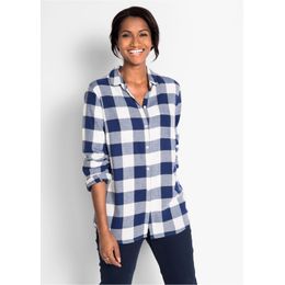 bonprix Damen Flanellhemd "Flanellhemd", blau, Gr. 44, kariert, Flanell, Obermaterial: 100% Baumwolle, Hemden