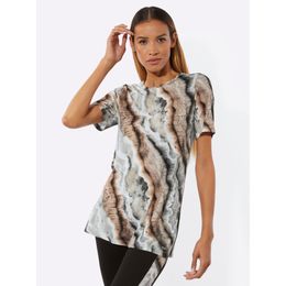 Rundhalsshirt feel good "Longshirt", Damen, Gr. 36/38, schwarz, camel, bedruckt, 95% Viskose, 5% Elasthan, bedruckt, gemustert, mehrfarbig, Shirts Rundhalsshirt