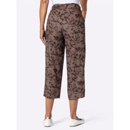 Damen 7/8-Hose, braun, Gr. 50, gebl&uuml;mt, gemustert, mehrfarbig, 100% Viskose, Hosen