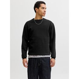 Jack & Jones JACK & JONES Herren Sweatshirt "JJEBRADLEY mit Rippb&uuml;ndchen f&uuml;r Alltag und Freizeit", schwarz, Gr. XL, unifarben, angeraute Sweatware, Obermaterial: