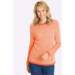 Rundhalspullover Classic Basics "Rundhals-Pullover", Damen, Gr. 40, papaya, ecru, gemustert, 100% Polyacryl, gemustert, mehrfarbig, Pullover Rundhalspullover