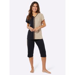 Damen Schlafanzug, Gr. 36schwarz, beige, 100% Baumwolle, Homewear-Sets