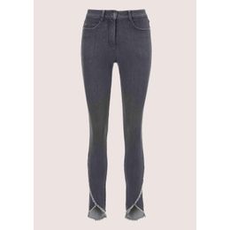 Madeleine Mode MADELEINE Damen Regular-fit-Jeans "Jeans Verk&uuml;rzte 5-Pocket-Hose mit Fransen", blau, Modern, Gr. 22, Obermaterial: 71% Baumwolle CO. 20% Lyocell CLY.