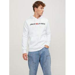 Jack & Jones JACK & JONES Herren Kapuzensweatshirt "JJECORP Hoodie mit Logo und hohem Tragekomfort", wei&szlig;, Gr. M, bedruckt, angeraute Sweatware, Obermaterial: 70%