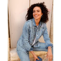 Inspirationen Damen Jeansjacke, blau, Gr. 44, unifarben, 99% Baumwolle, 1% Elasthan, Jacken