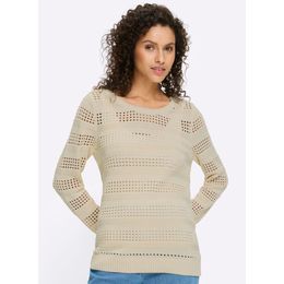 Heine Damen Ajourpullover "Pullover", beige, Gr. 42, unifarben, 100% Baumwolle, Pullover