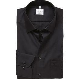 MARVELIS Herren Langarmhemdschwarz, Gr. 41, Web, Obermaterial: 100% Baumwolle, Hemden, modern fit, Businesshemd, b&uuml;gelfrei, New-Kentkragen