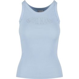 Karl Kani Damen Muskelshirt "Karl Kani Woven Signature Rhinestone Rib Tank"lightblau, Gr. XS, gestreift, 100% Baumwolle, Shirts