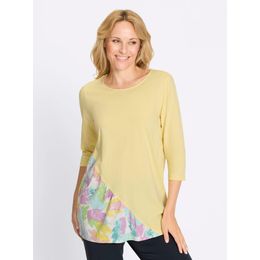 Longshirt Classic Basics "Longshirt", Damen, Gr. 44, zitrone, mint, 100% Baumwolle, gemustert, mehrfarbig, Rundhals, Shirts Longshirt