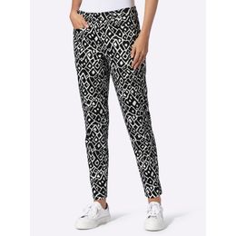 Webhose Heine, Damen, Gr. 34, Normalgr&ouml;&szlig;en, schwarz, ecru, bedruckt, 98% Baumwolle, 2% Elasthan, bedruckt, gemustert, mehrfarbig, Hosen