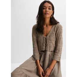 bonprix Damen Ajourstrickjacke "Ajour-Bolero", braun, Gr. 40, Obermaterial: 50% Baumwolle, 50% Polyacryl, Strickjacken, Ajour-Bolero