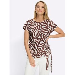Heine Damen Kurzarmshirt "Druck-Shirt", braun, Gr. 40, bedruckt, gemustert, mehrfarbig, 95% Polyester, 5% Elasthan, Shirts
