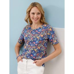 Kurzarmshirt Classic Basics "Kurzarm-Shirt", Damen, Gr. 42, dunkelblau, aqua, bedruckt, 100% Baumwolle, bedruckt, gebl&uuml;mt, gemustert, mehrfarbig, Rundhals, Shirts