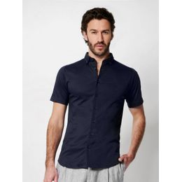 DESOTO Herren Kurzarmhemd "Jerseyhemd Casual Modern Button Down halbarm", blau, Gr. XL, unifarben, Jersey, Obermaterial: 100% Baumwolle, Hemden,