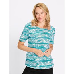Rundhalsshirt Classic Basics "Kurzarm-Shirt", Damen, Gr. 40, blau (ozean, ecru, bedruckt), 100% Baumwolle, gemustert, mehrfarbig, Rundhals, Shirts Rundhalsshirt