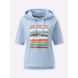 Sweatshirt Classic Basics, Damen, Gr. 42, blau (eisblau, ecru), 50% Baumwolle, 50% Polyester, bedruckt, gemustert, Sweatshirts Sweatshirt